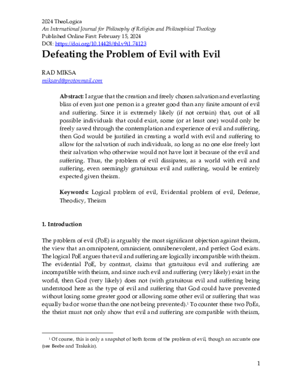 (PDF) Defeating the Problem of Evil with Evil