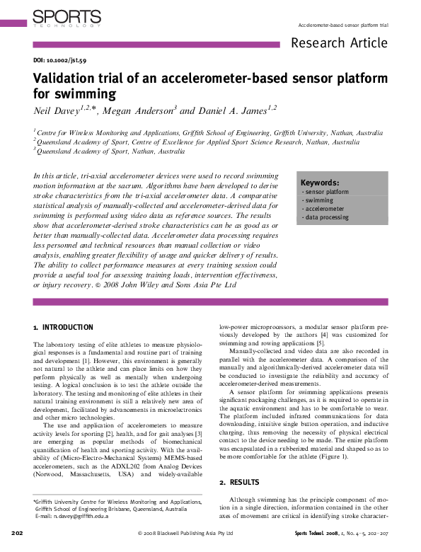 (PDF) Validation trial of an accelerometer-based sensor platform for swimming