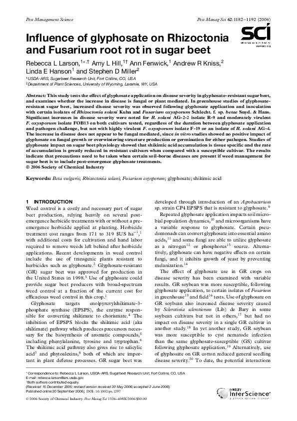 (PDF) Influence of glyphosate on Rhizoctonia and Fusarium root rot in ...