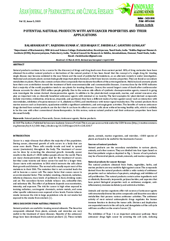 (PDF) Potential Natural Products with Anticancer Properties and Their ...