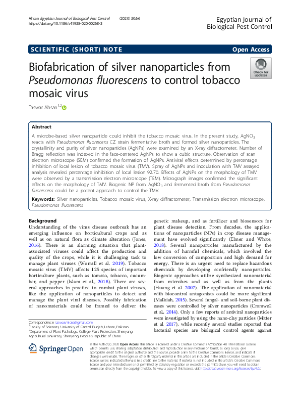 (PDF) Biofabrication of silver nanoparticles from Pseudomonas ...
