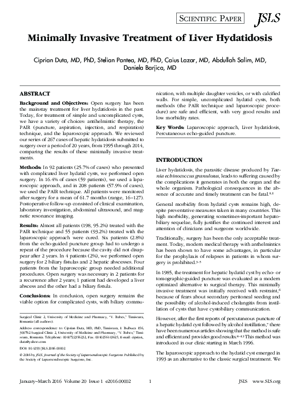 (PDF) Minimally Invasive Treatment of Liver Hydatidosis | Stelian Pantea - Academia.edu