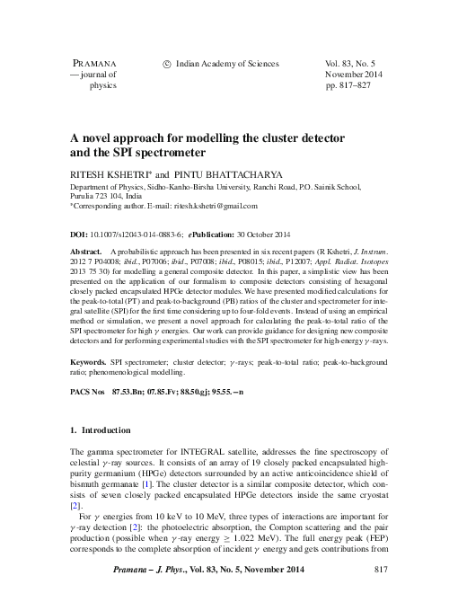 (PDF) A novel approach for modelling the cluster detector and the SPI spectrometer