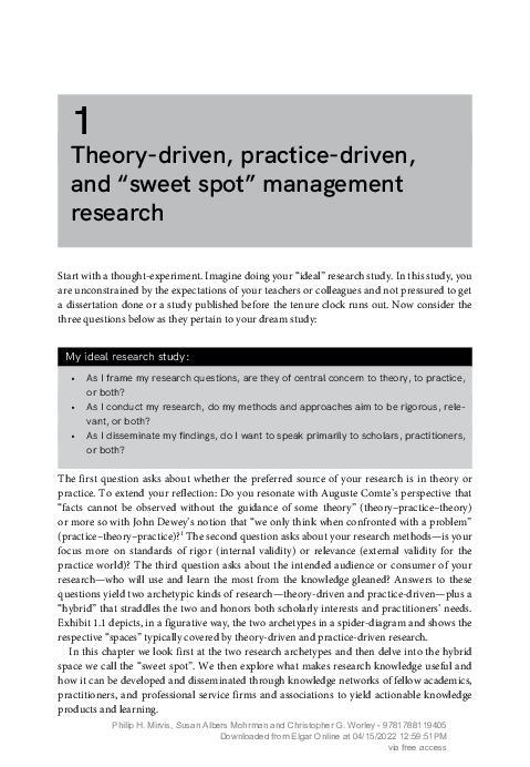 (PDF) Theory-driven, practice-driven, and “sweet spot” management research