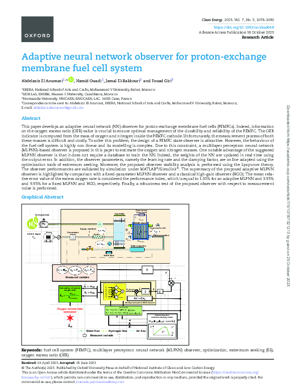 (PDF) Adaptive neural network observer for proton-exchange membrane ...