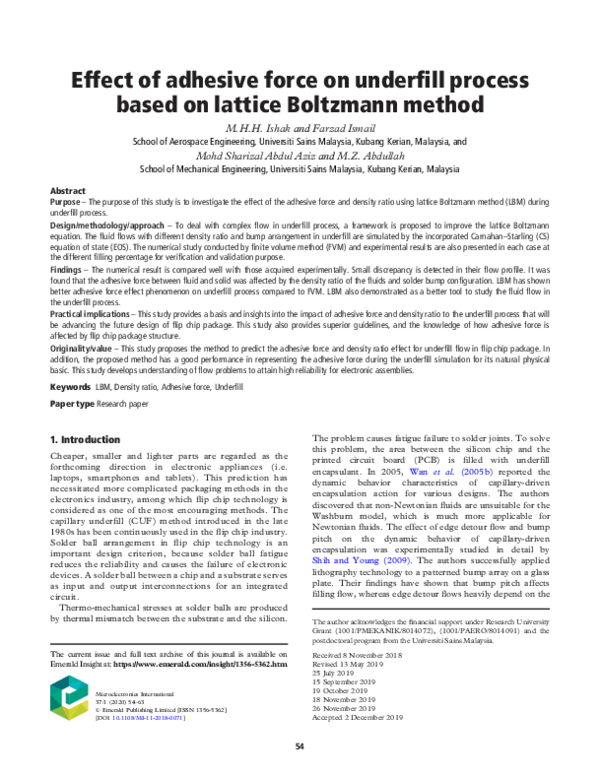 (PDF) Effect of adhesive force on underfill process based on lattice Boltzmann method | Farzad ...