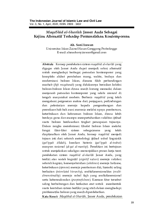 (PDF) MaqāShid al-Sharīah Jasser Auda Sebagai Kajian Alternatif ...