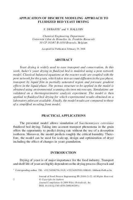 (PDF) Application of Discrete Modeling Approach to Fluidized Bed Yeast Drying | veronique ...
