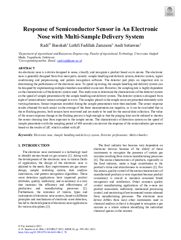 (PDF) Response of Semiconductor Sensor in An Electronic Nose with Multi ...