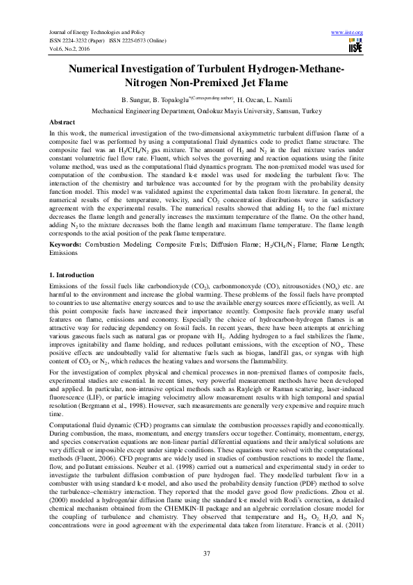(PDF) Numerical Investigation of Turbulent Hydrogen-Methane-Nitrogen Non-Premixed Jet Flame