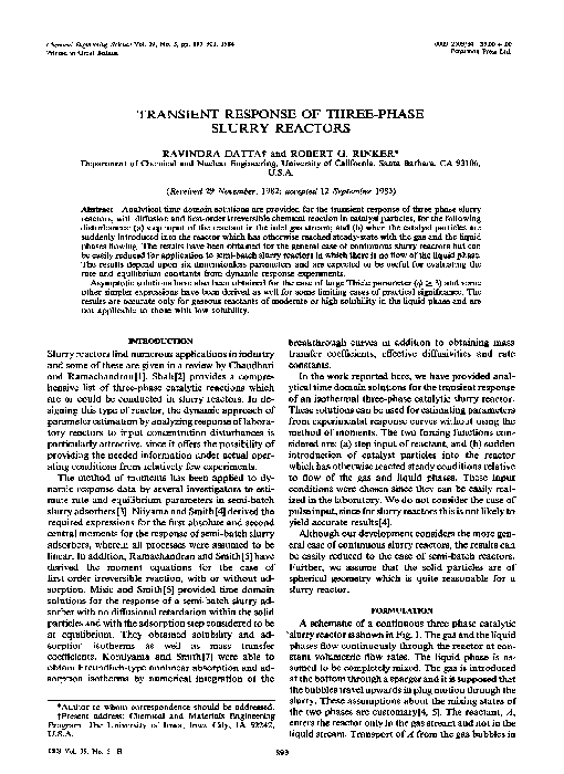 (PDF) Transient response of three-phase slurry reactors
