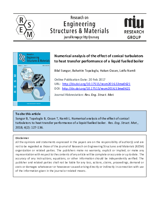(PDF) Numerical analysis of the effect of conical turbulators to heat transfer performance of a ...