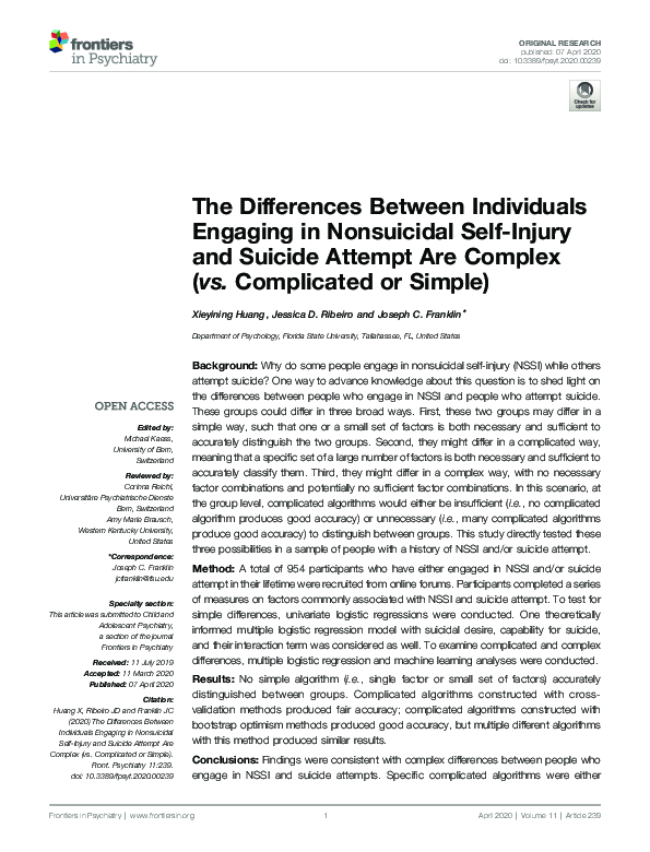 (PDF) Predictors of Suicide Risk Among Individuals Engaging in ...