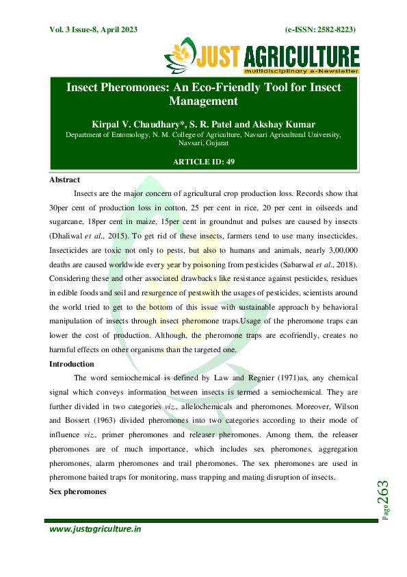 (PDF) Insect Pheromones An Eco Friendly Tool for Insect Management