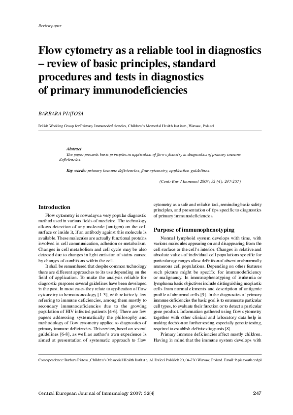 (PDF) Review paper Flow cytometry as a reliable tool in diagnostics ...