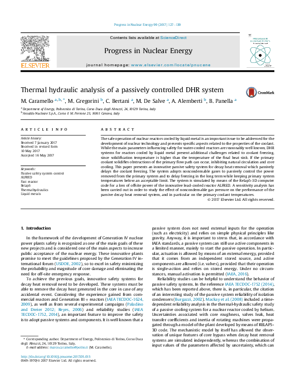 (PDF) Thermal hydraulic analysis of a passively controlled DHR system