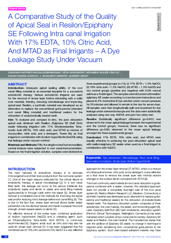 (PDF) A Comparative Study of the Quality of Apical Seal in Resilon ...