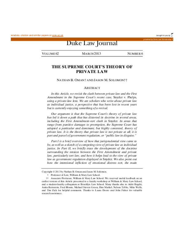 (PDF) The Supreme Court’s Theory of Private Law