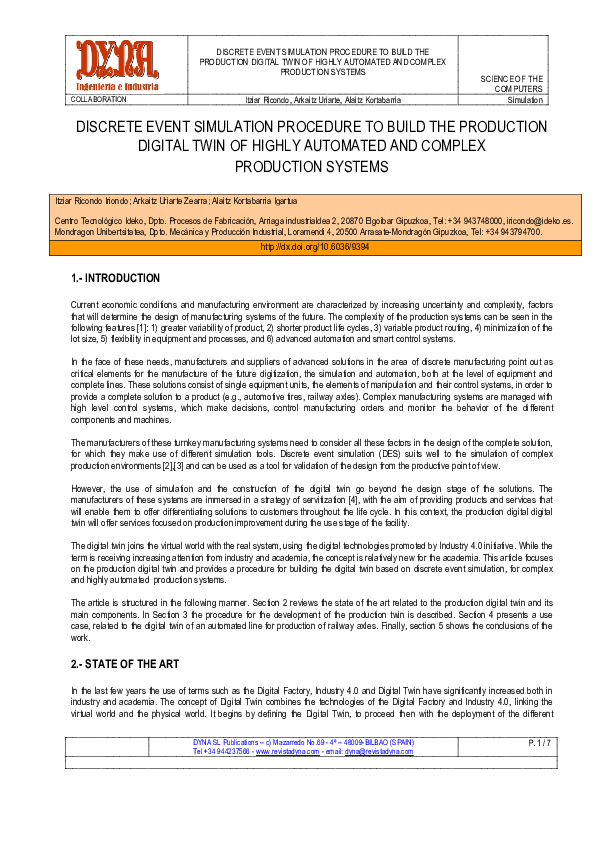 (PDF) Discrete Event Simulation Procedure to Build the Production Digital Twin of Highly ...