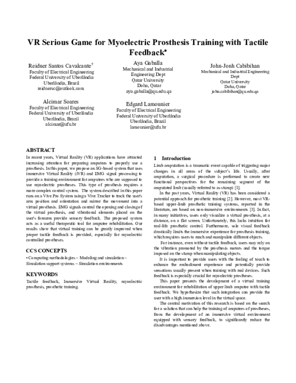 (PDF) VR Serious Game for Myoelectric Prosthesis Training with Tactile ...