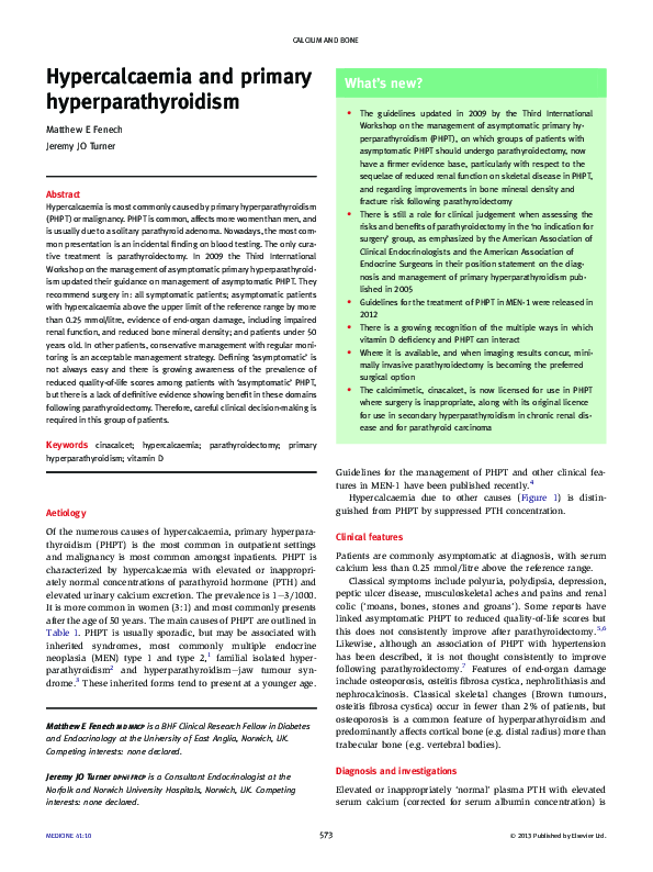 (PDF) Hypercalcaemia and primary hyperparathyroidism