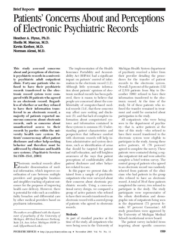 (PDF) Patients' Concerns About and Perceptions of Electronic ...