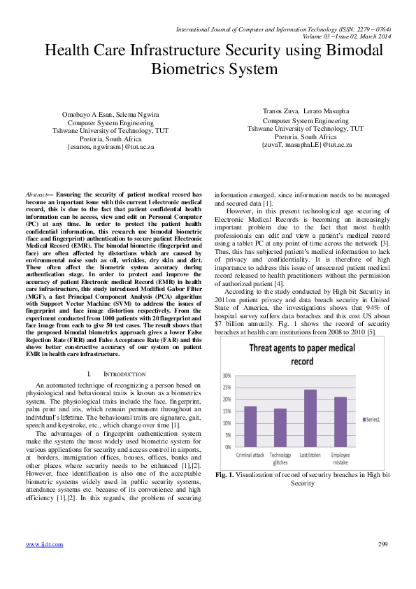 (PDF) Health Care Infrastructure Security using Bimodal Biometrics System