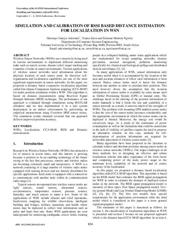 Pdf Simulation And Calibration Of Rssi Based Distance Estimation For Localization In Wsn