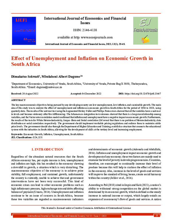 (PDF) Effect of Unemployment and Inflation on Economic Growth in South ...
