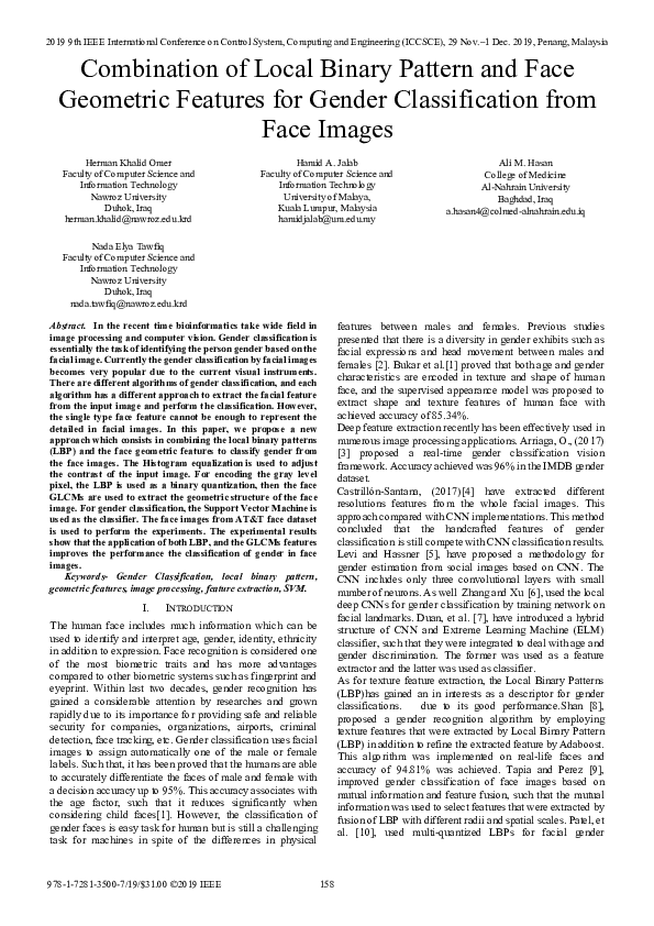 (PDF) Combination of Local Binary Pattern and Face Geometric Features for Gender Classification ...