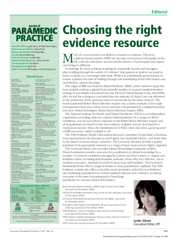 (PDF) Choosing the right evidence resource