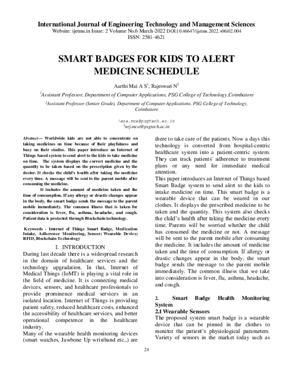 (PDF) Smart Badges for Kids to Alert Medicine Schedule