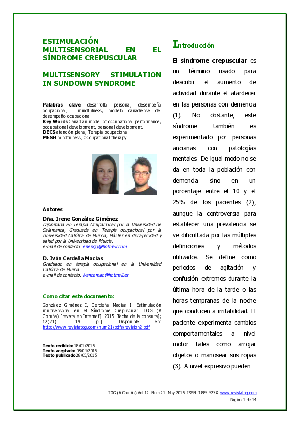 (PDF) Estimulación multisensorial en el síndrome crepuscular