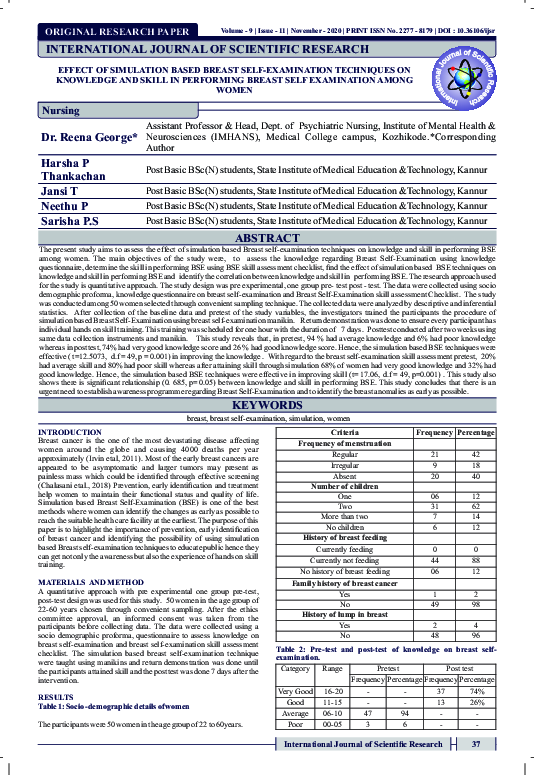 (PDF) Effect of Simulation Based Breast Self-Examination Techniques on ...