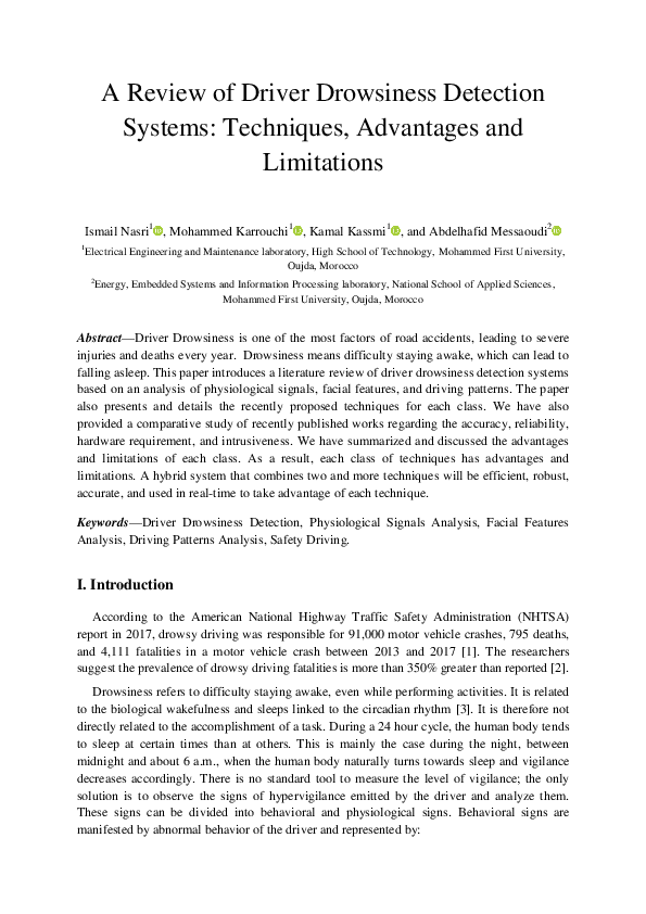 (PDF) A Review of Driver Drowsiness Detection Systems: Techniques, Advantages and Limitations