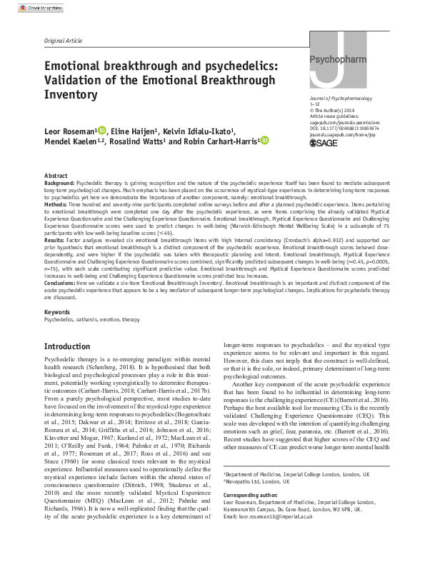 (PDF) Emotional breakthrough and psychedelics: Validation of the ...