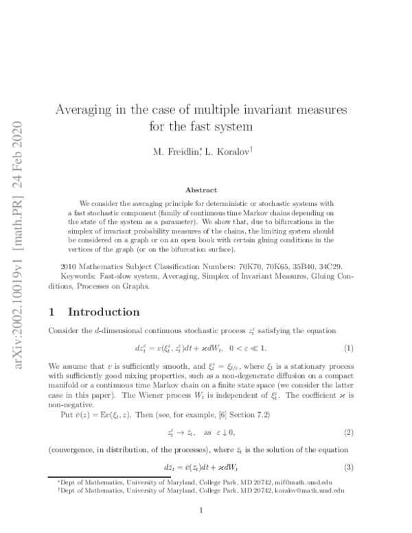 (PDF) Averaging in the case of multiple invariant measures for the fast system