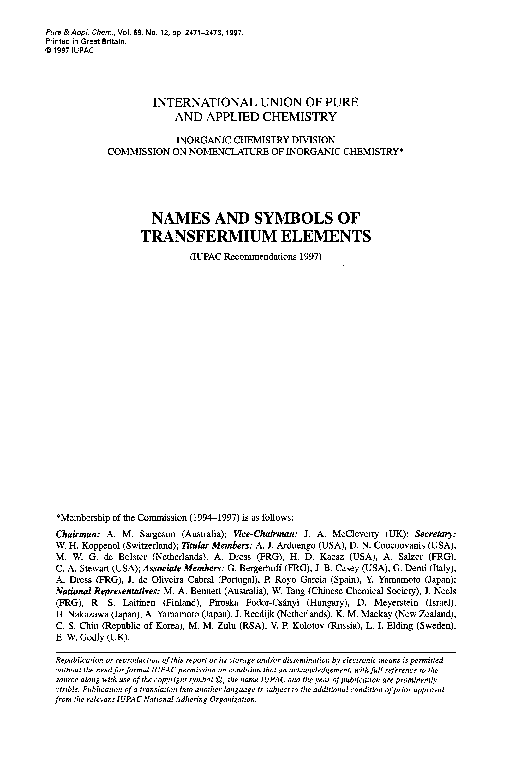 (PDF) Names and symbols of transfermium elements (IUPAC Recommendations ...