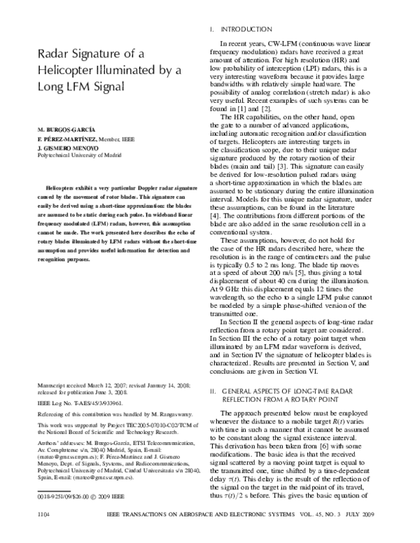 (PDF) Radar Signature of a Helicopter Illuminated by a Long LFM Signal
