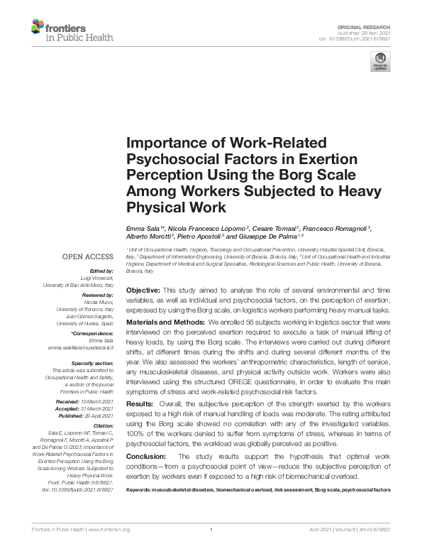 (PDF) Importance of Work-Related Psychosocial Factors in Exertion ...