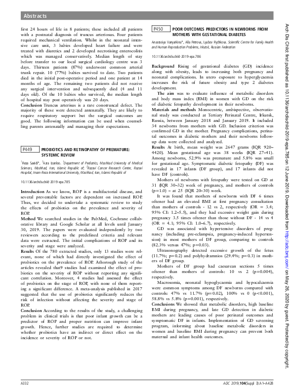 (PDF) P449 Probiotics and retinopathy of premature: systemic review
