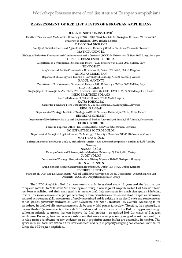(PDF) Reassessment of red list status of european amphibians