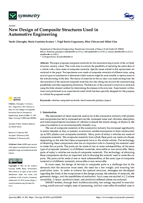 (PDF) New Design of Composite Structures Used in Automotive Engineering