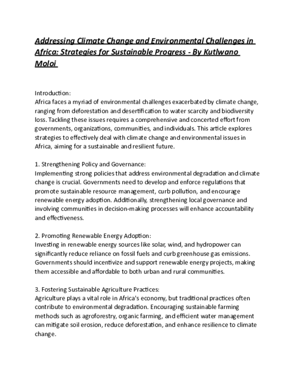(DOC) Addressing Climate Change and Environmental Challenges in Africa ...