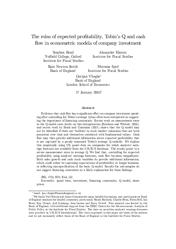 (PDF) The Roles of Expected Profitability, Tobin's Q and Cash Flow in ...