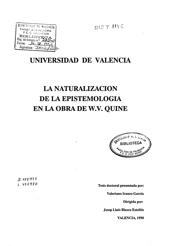 (PDF) La naturalización de la epistemología en la obra de W. V. Quine