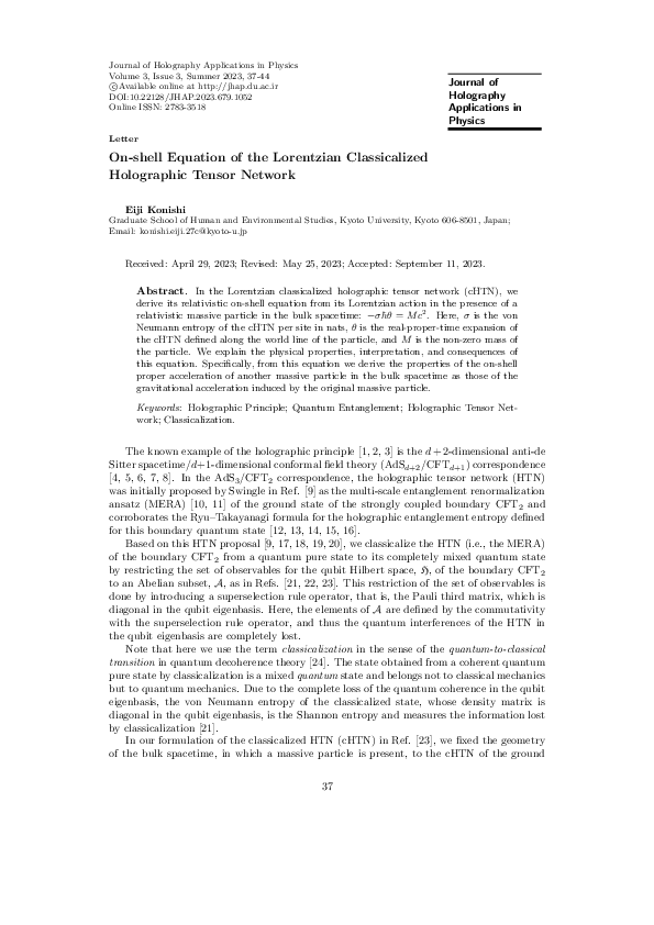 (PDF) On-shell Equation of the Lorentzian Classicalized Holographic ...