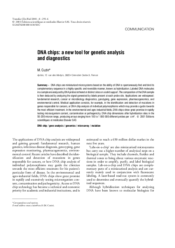 (PDF) DNA chips: a new tool for genetic analysis and diagnostics
