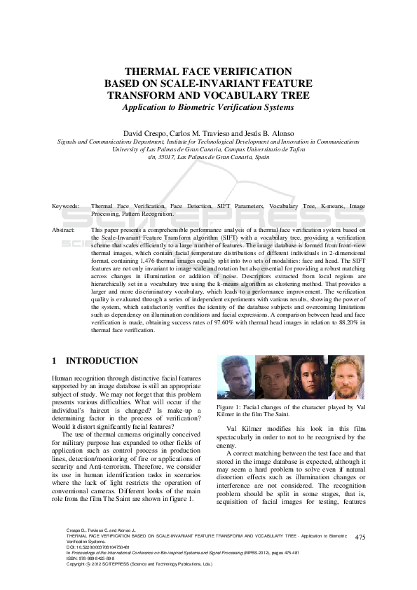 Pdf Thermal Face Verification Based On Scale Invariant Feature Transform And Vocabulary Tree