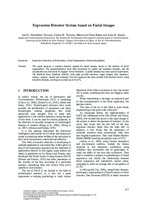 (PDF) Expression Detector System based on Facial Images